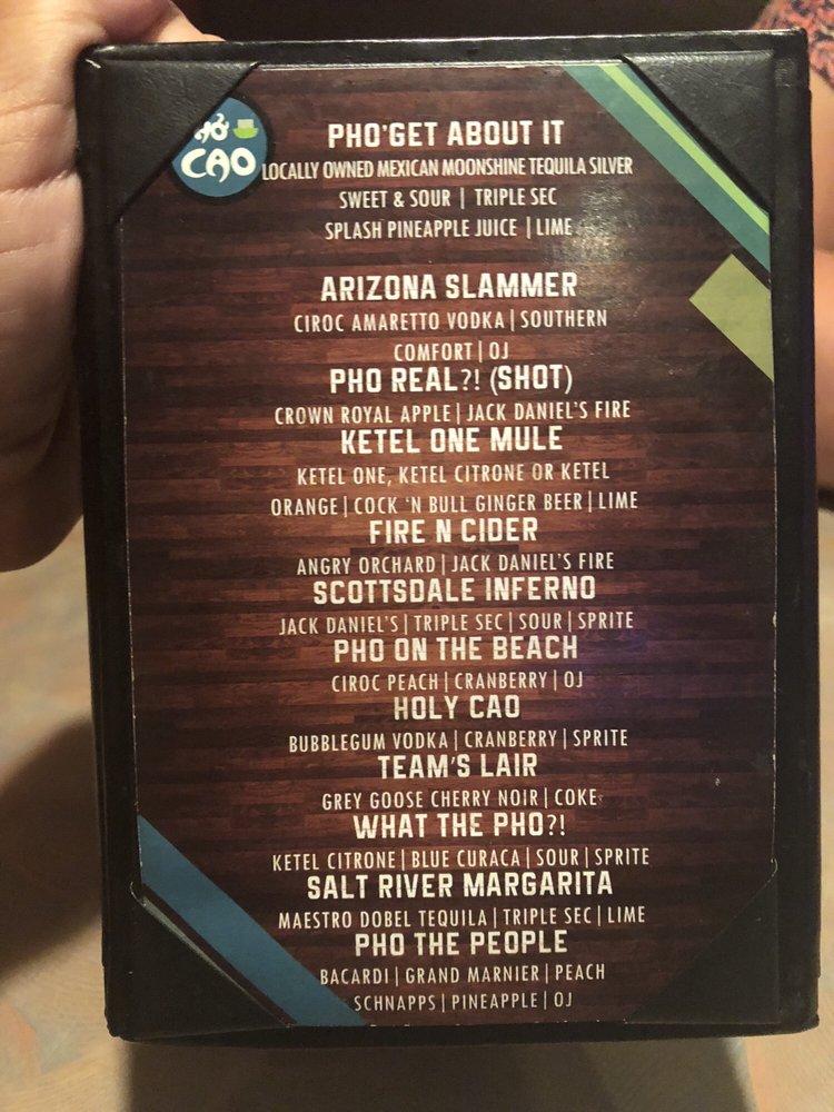 Menu at Phở Cao restaurant, Scottsdale, E McDowell Rd