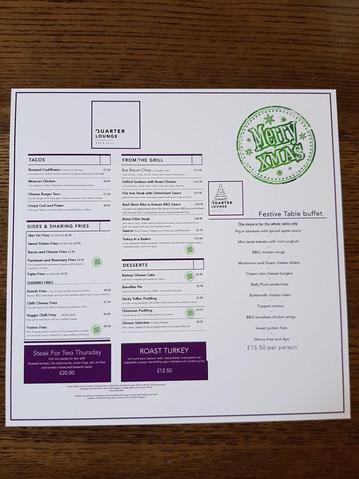 Menu at The Quarter Lounge restaurant, Carlisle
