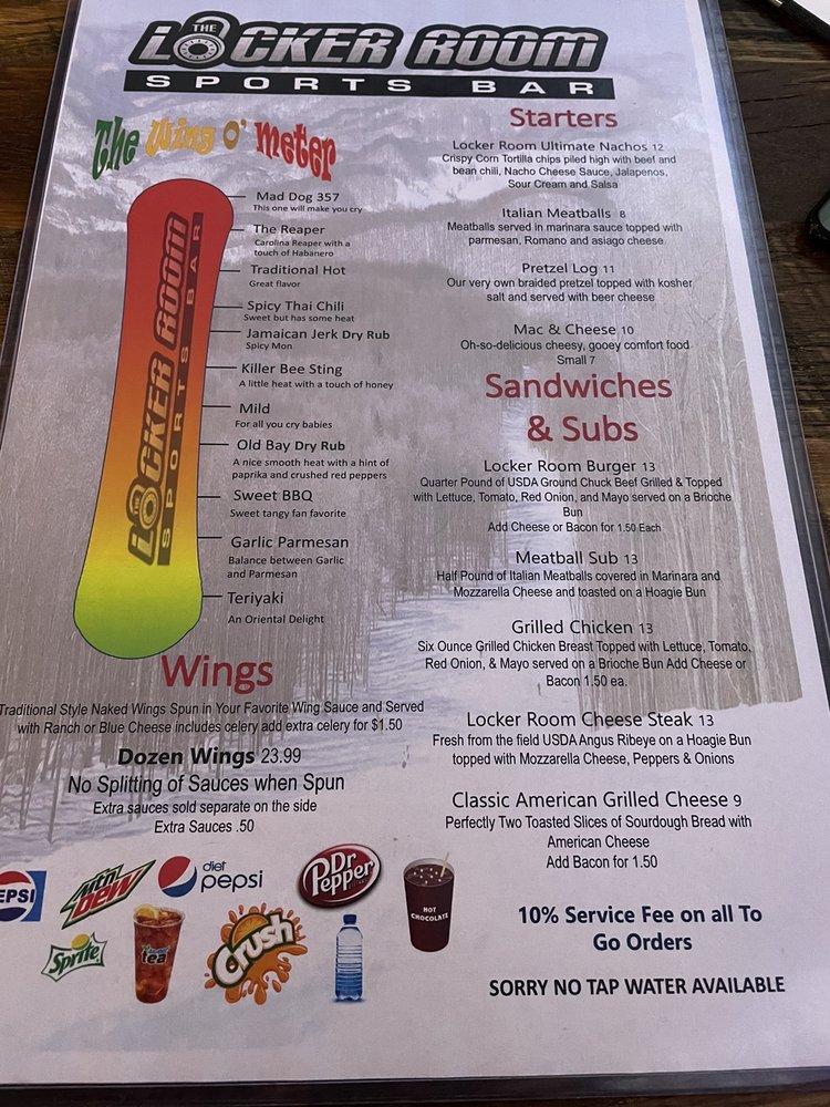 Menu at The Locker Room Sports Bar, Snowshoe