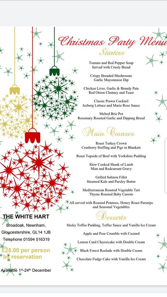 Menu at White Hart Inn pub & bar, Newnham, Broadoak