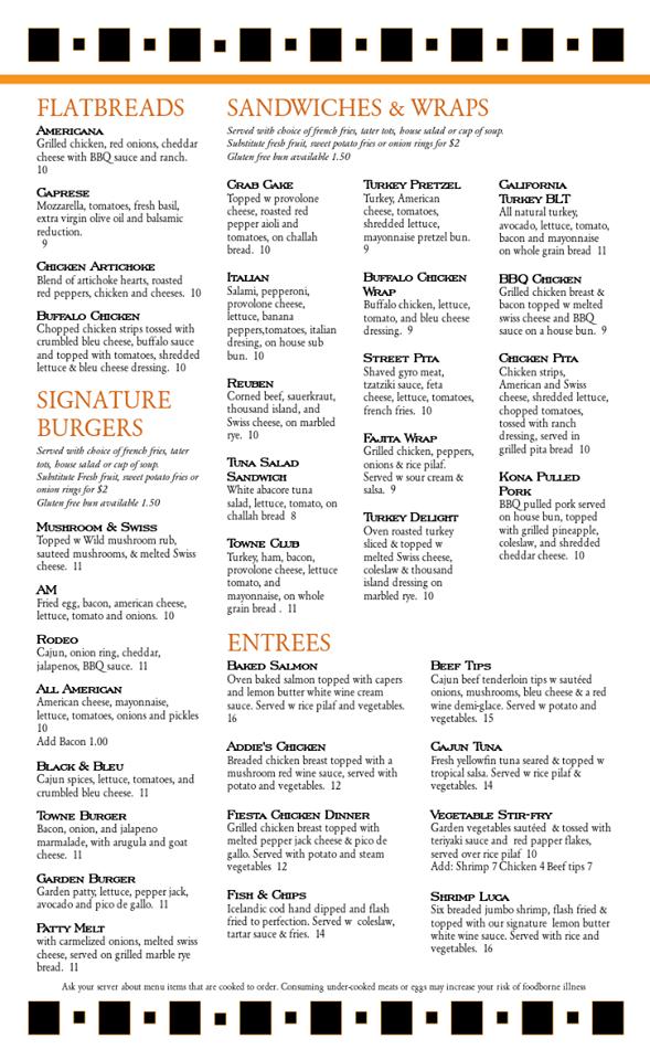Menu at Towne Square Food & Spirits restaurant, Southfield