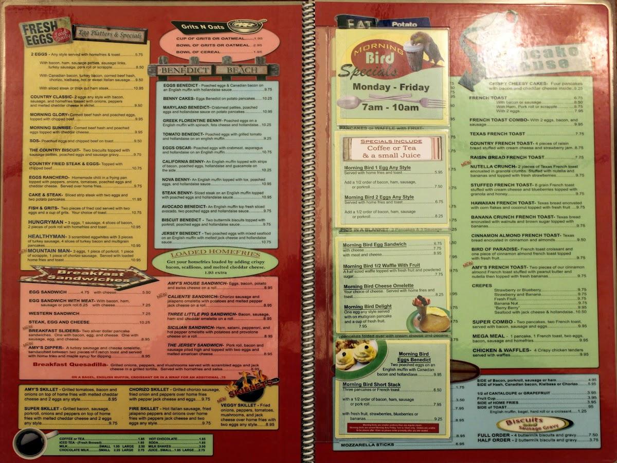 Menu at Amy's Omelette House restaurant, Cherry Hill