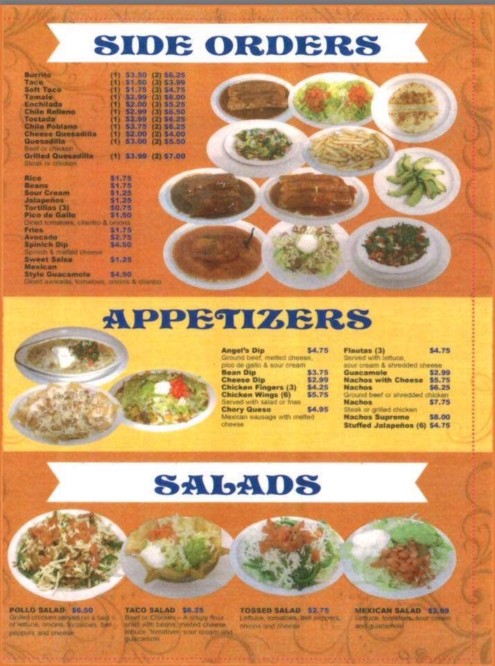 Menu at Angel's Mexican Restaurant, Sumter, 246 S Pike W