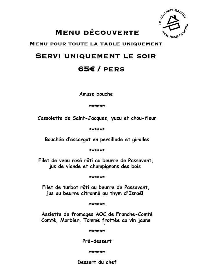 Auberge Restaurant La Source Bleue Menu