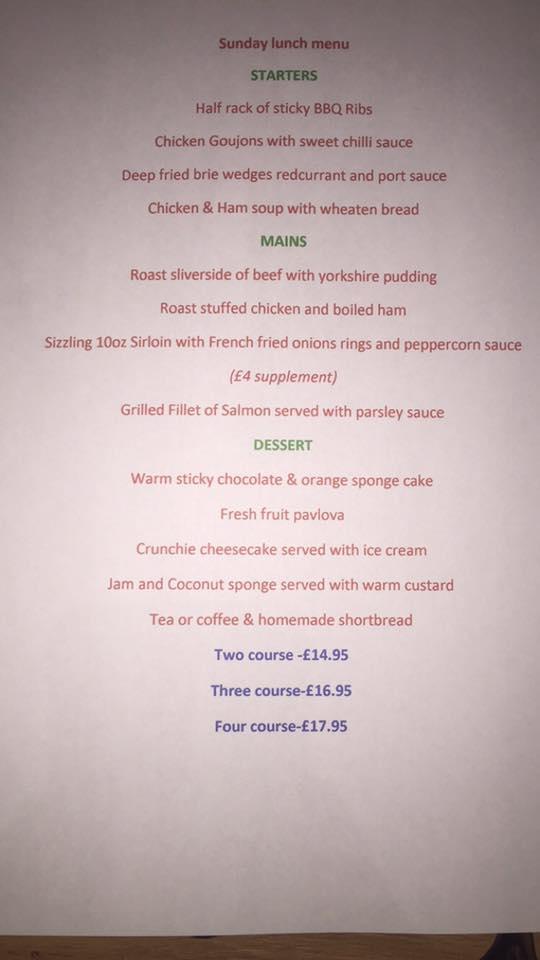 Menu at MD catering at Balmoral golf club, Belfast