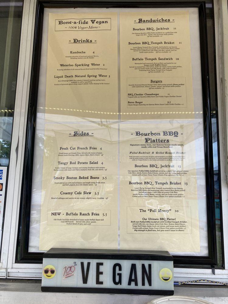 Menu at Bone-a-fide Vegan restaurant, Austin, N Interstate Hwy 35