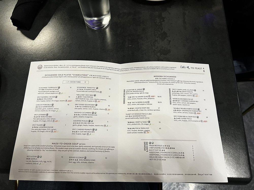 Menu at Dashi, San Antonio