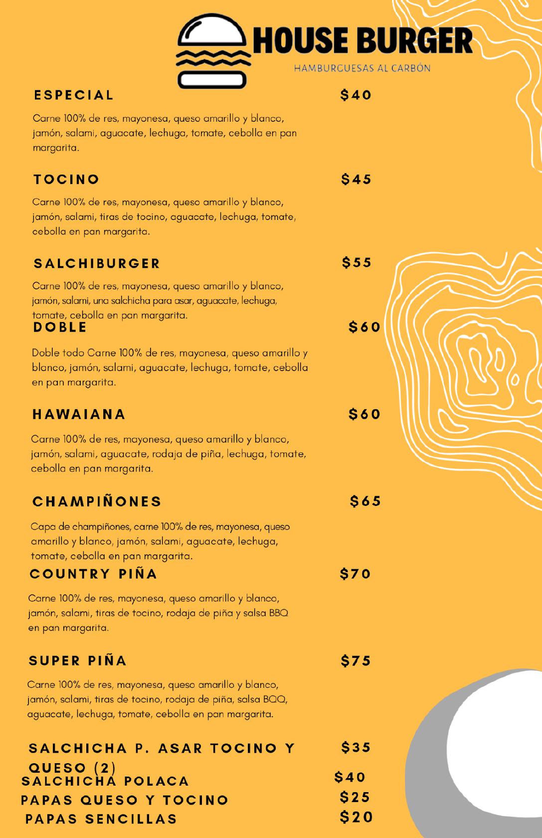 Menu at House Burger restaurant, Juárez
