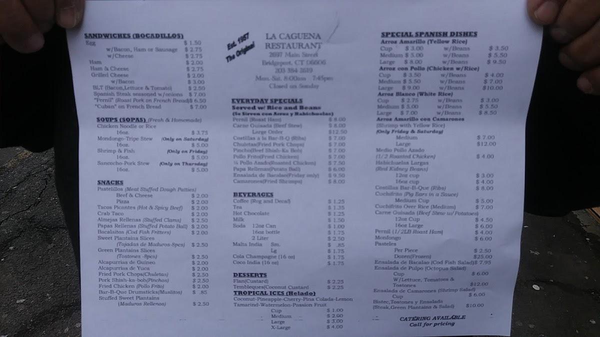 Menu at La Cagüeña Restaurant, Bridgeport, Main St