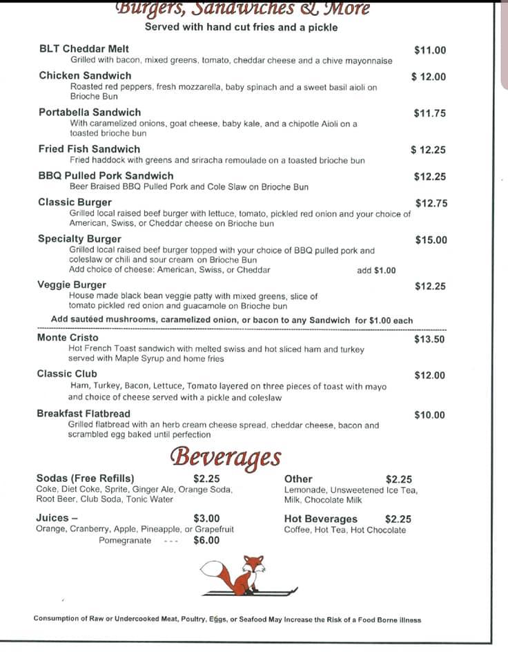 Menu at Martell's at the Red Fox restaurant, Cambridge