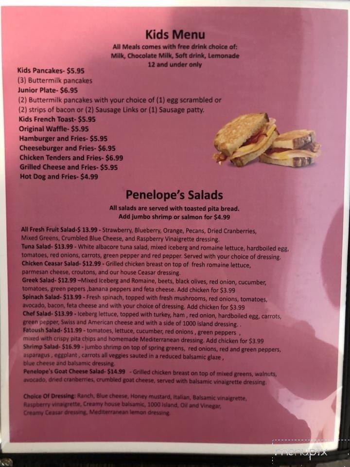 Menu at Penelope's Diner restaurant, Delray Beach