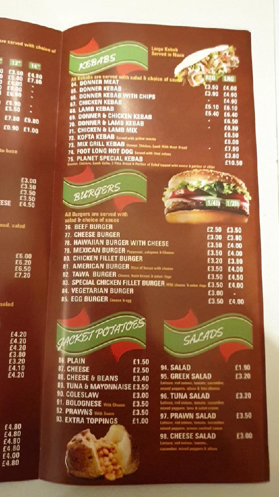 Menu at Planet Pizza fast food, Skelmersdale