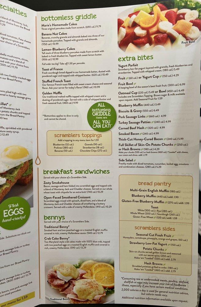 Menu at Scramblers restaurant, Jacksonville