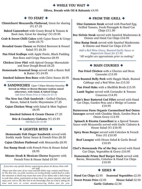 Menu at The New Inn pub & bar, Newport, 2 Stafford Rd