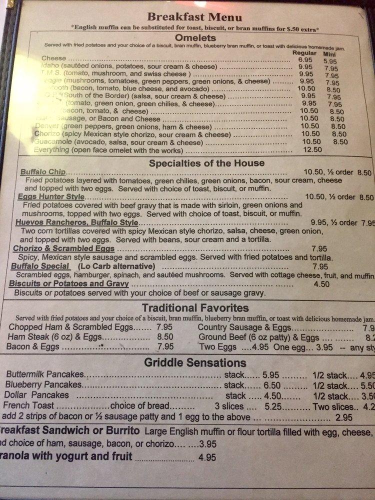 Menu at Buffalo Cafe, Twin Falls, 218 4th Ave W