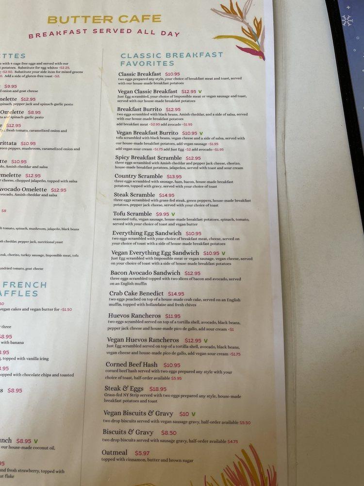 Menu at Butter Cafe, Dayton