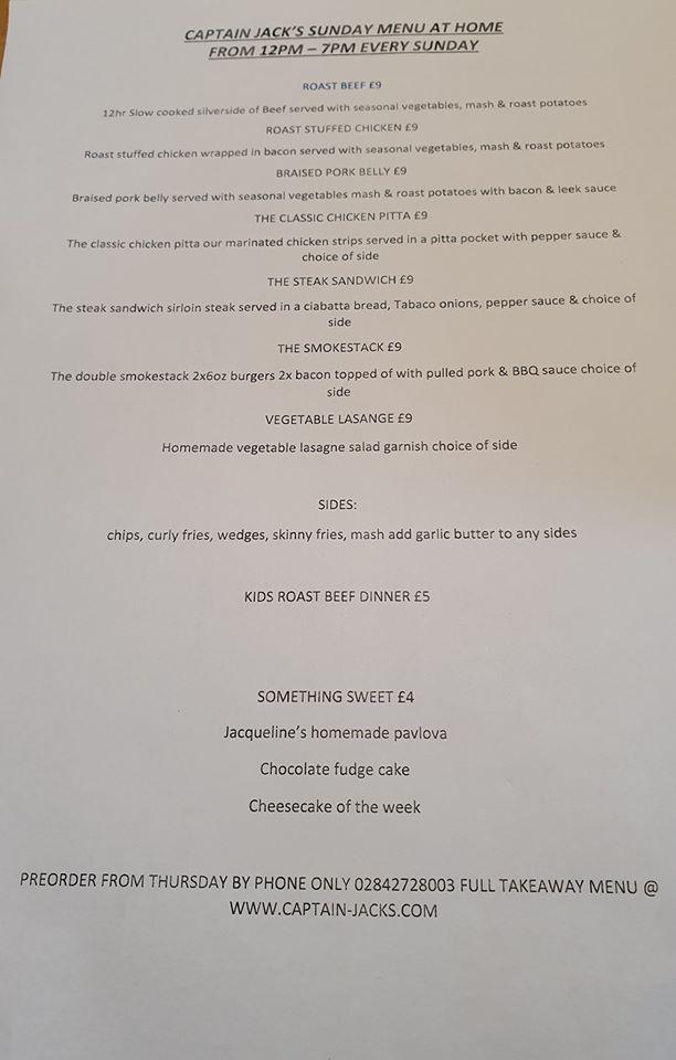 Menu at Captain Jack's / Jack's Bistro pizzeria, Portaferry