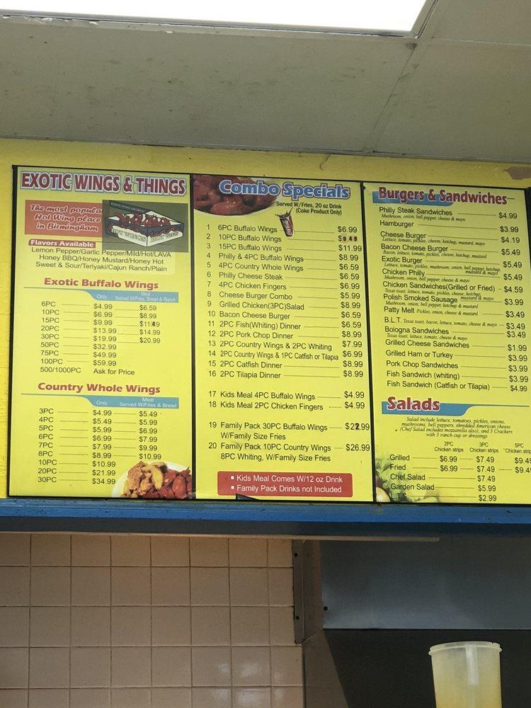 Menu at Exotic Wings & Things fast food, Birmingham, 208 Green Springs ...