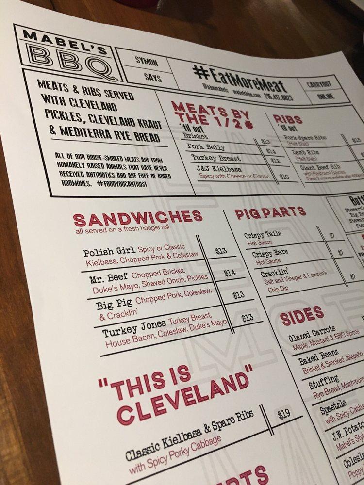 Menu at Mabel's BBQ, Cleveland