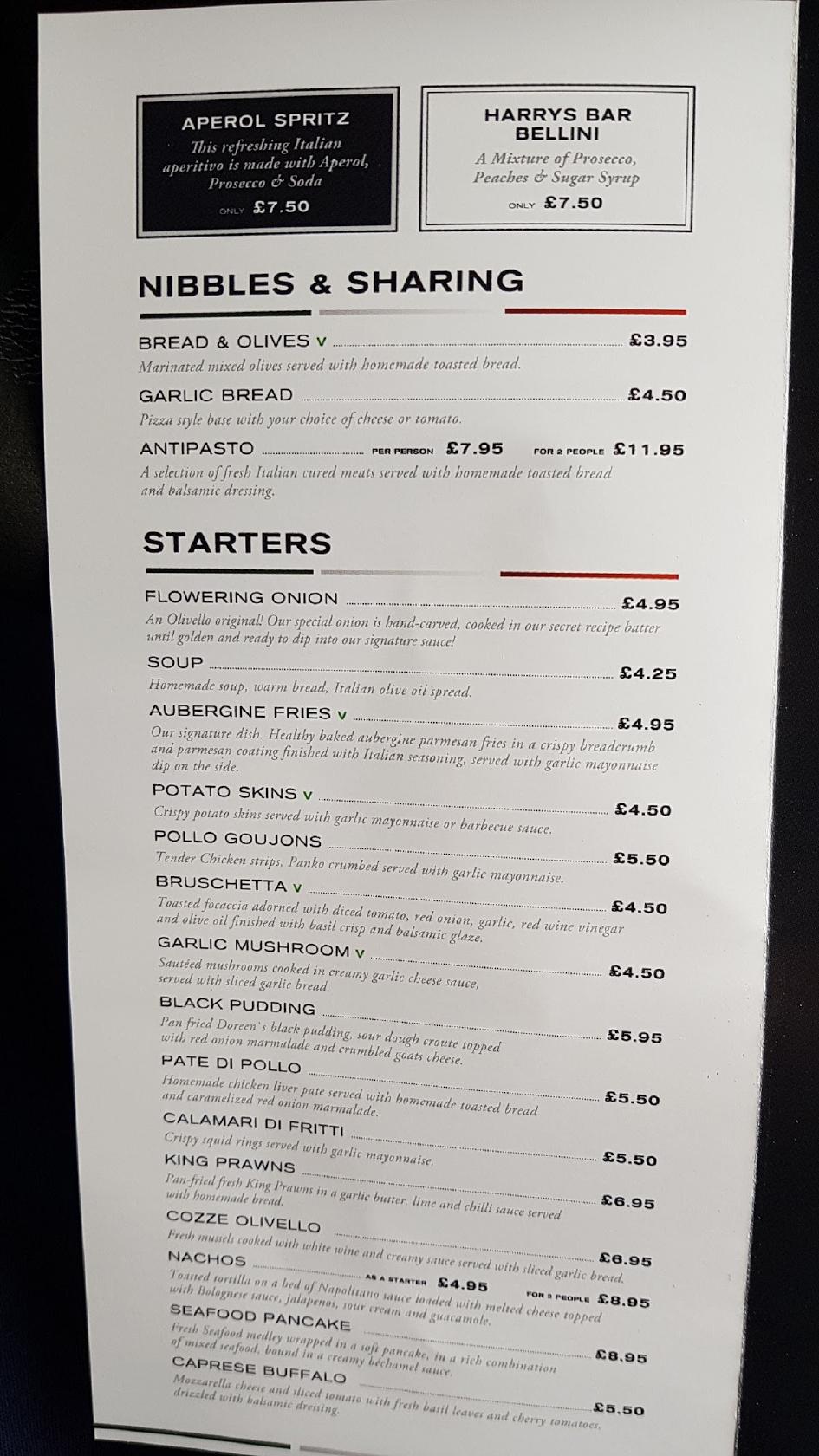 Menu at Olivello pub & bar, Middlesbrough