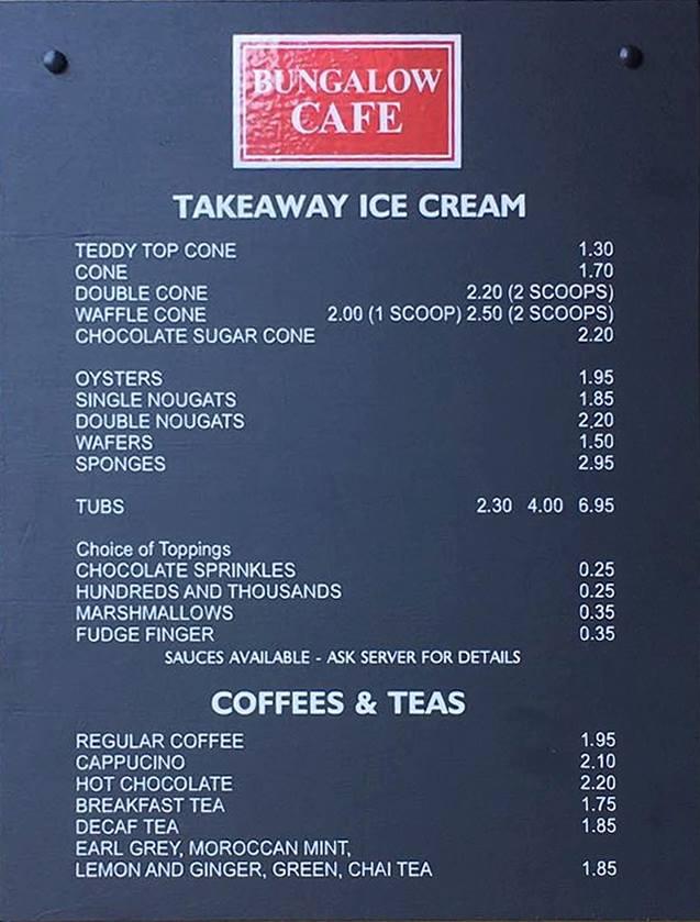 Menu at Bungalow Cafe, Glasgow, Sauchiehall street