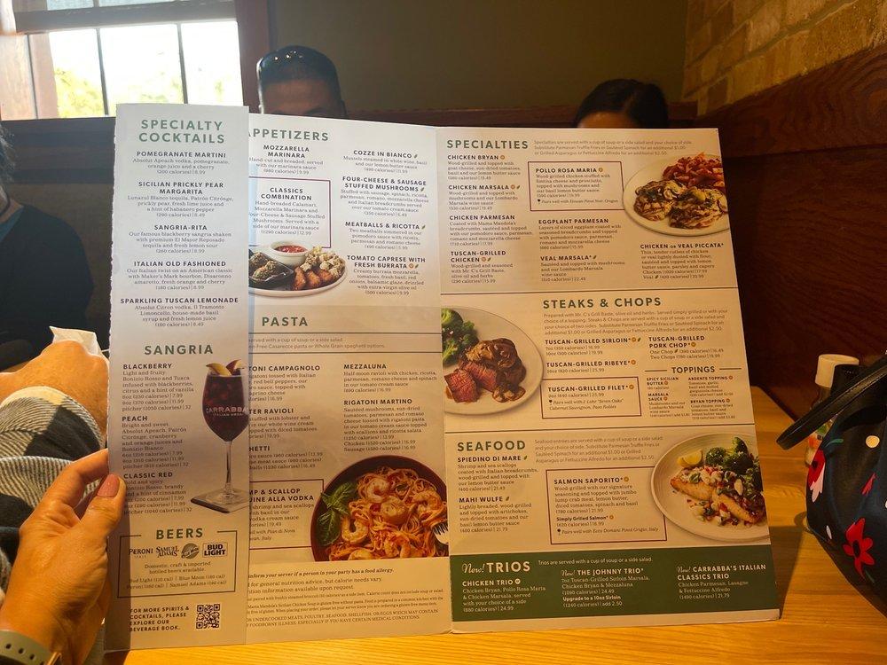 Menu at Carrabba's Italian Grill restaurant, Williamsburg, Richmond Rd