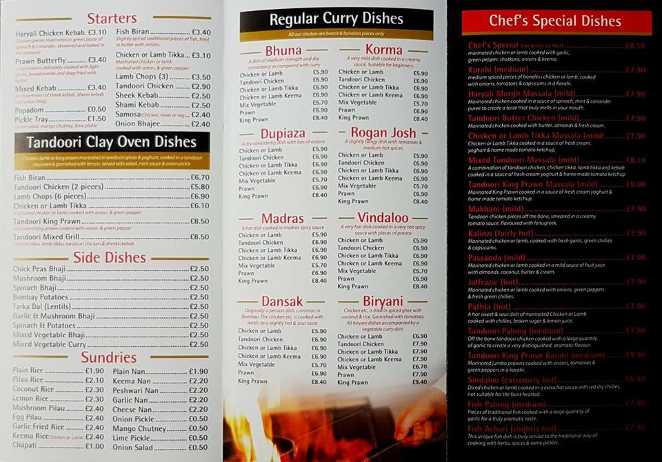 Menu at Ebor Balti restaurant, York