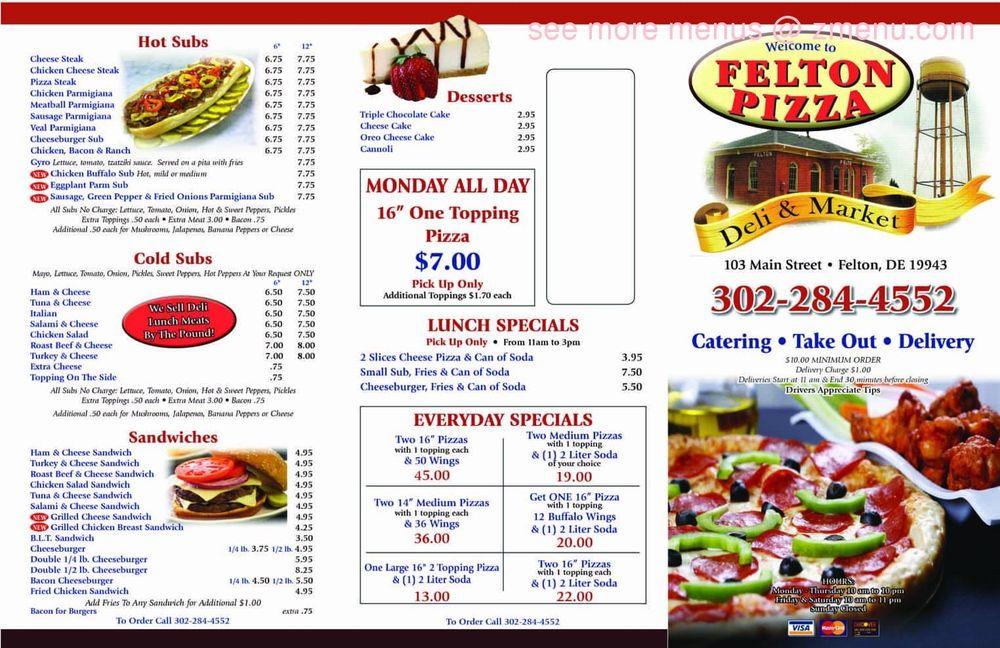 Menu at Felton Pizza pizzeria, Felton