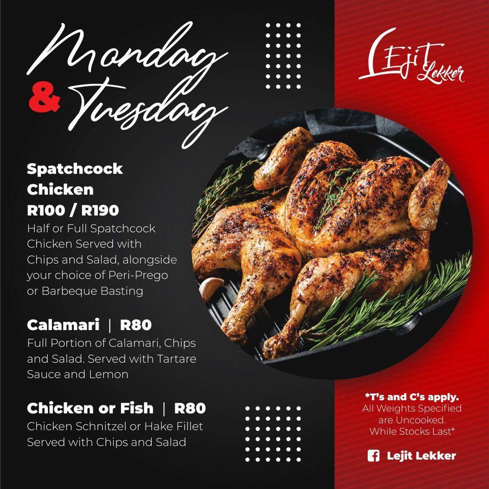 Menu at LEjiT Lekker Restaurant, Bloemfontein, General Hertzog St