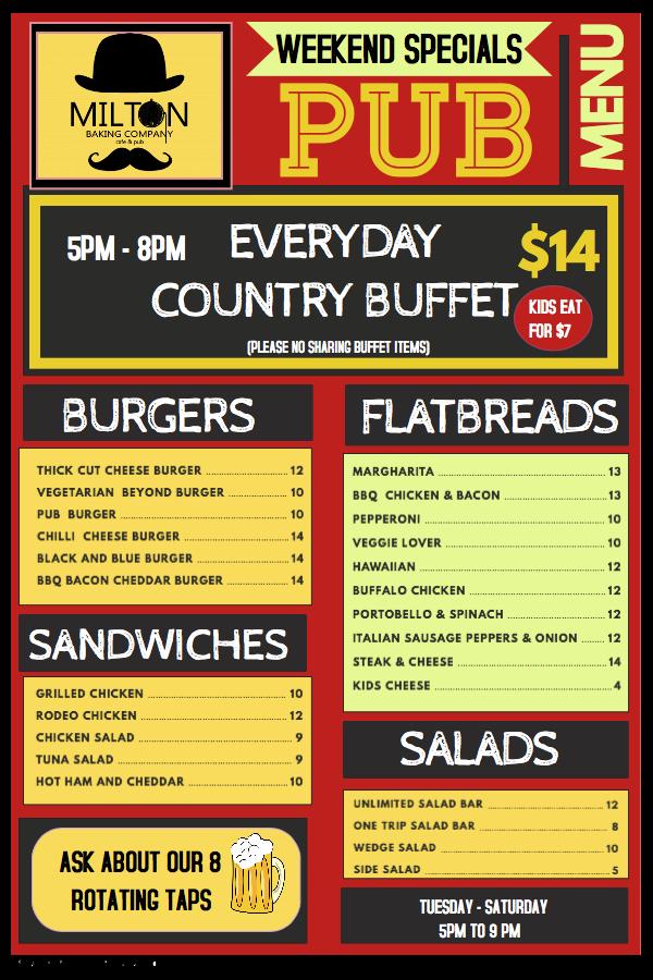 Menu at MILLTOWN EATERY & SALOON pub & bar, Milton