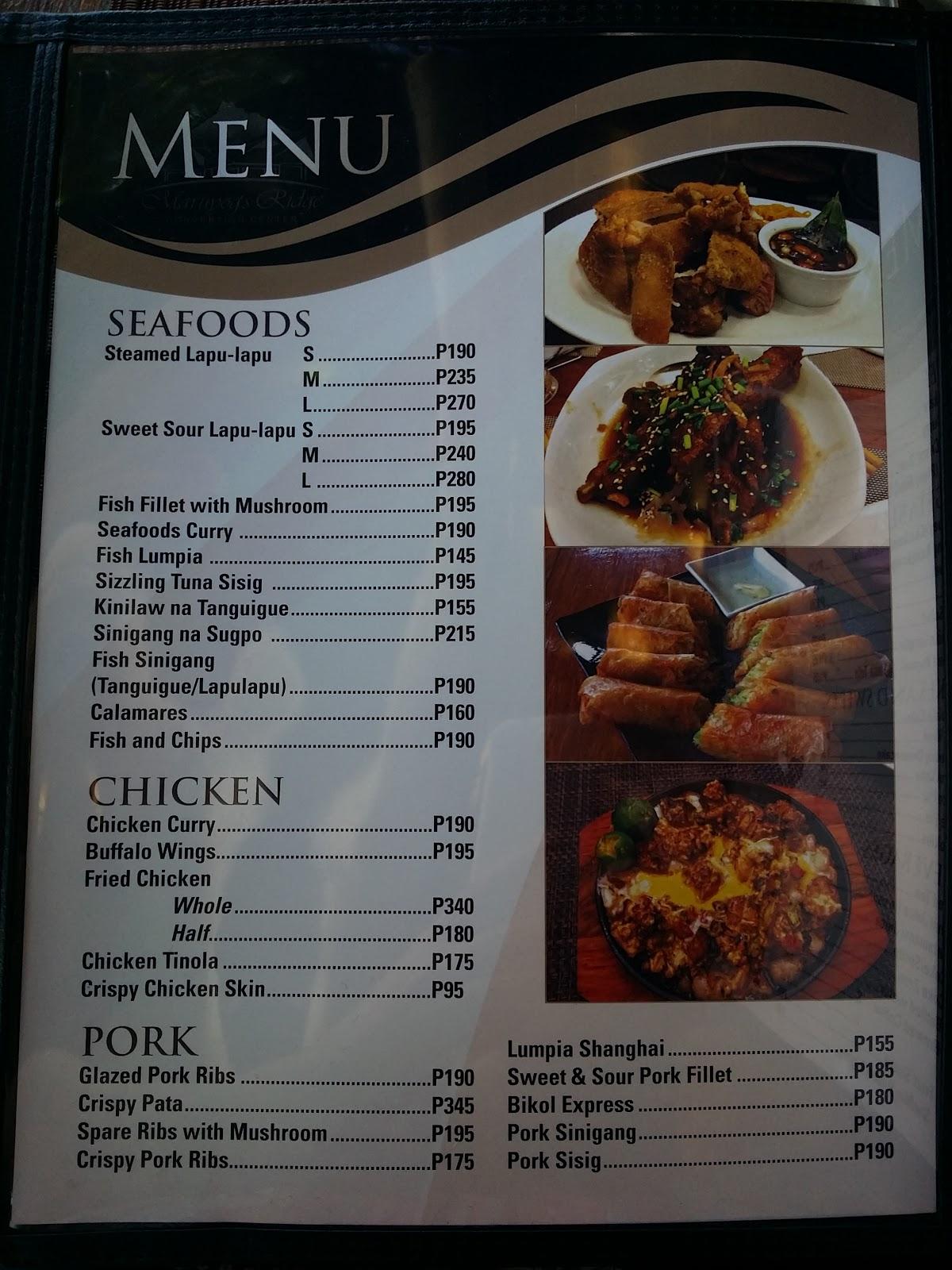 Menu at Maruyog's Ridge Café & Resto restaurant, Brooke's Point