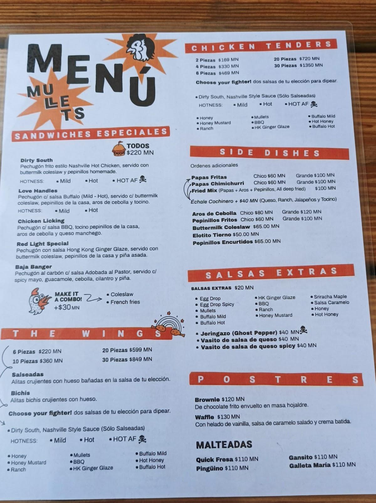 Menu at Mullets restaurant, Tijuana