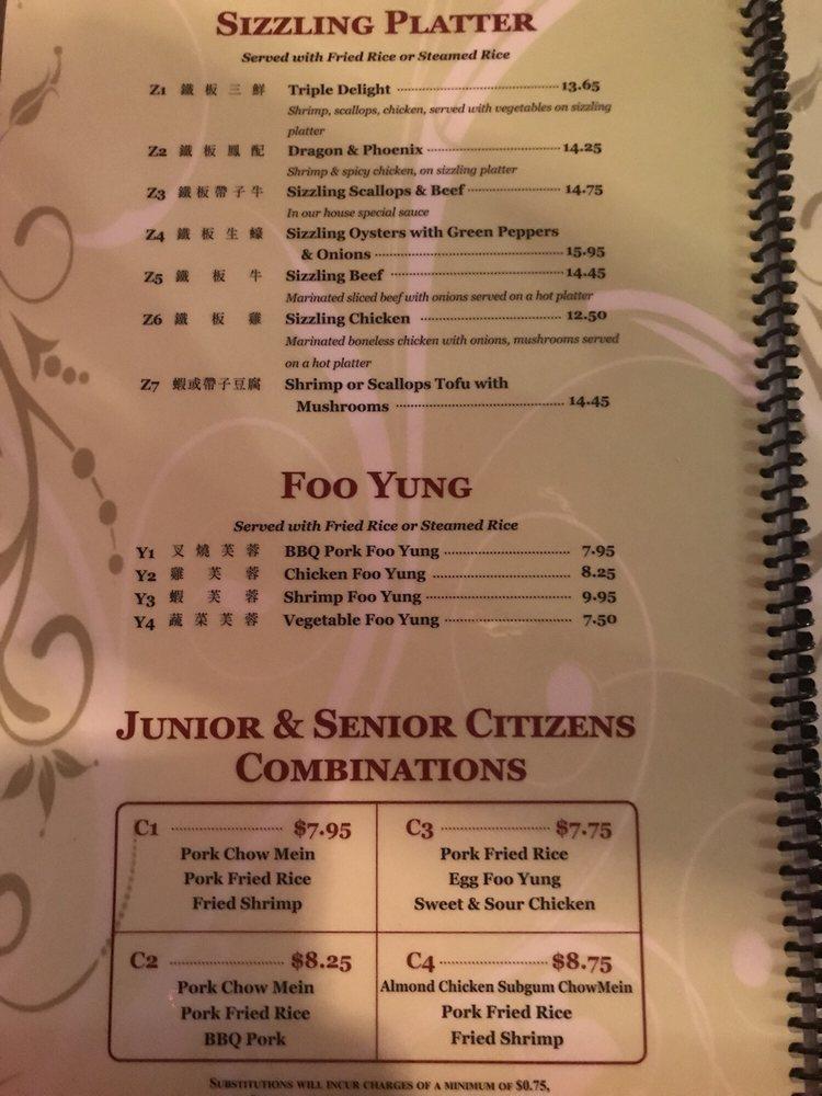 Menu at New Hing's Restaurant, Oregon City