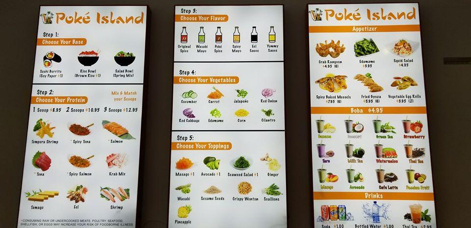 Menu at Poke Island restaurant, Pinellas Park
