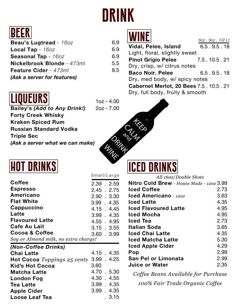 Menu au Red Brick Cafe, Guelph, 8 Douglas St