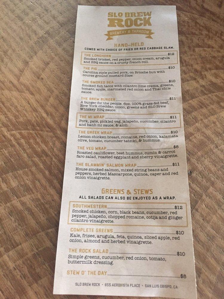 Menu at Rod & Hammer Rock restaurant, San Luis Obispo, 855 Aerovista Pl