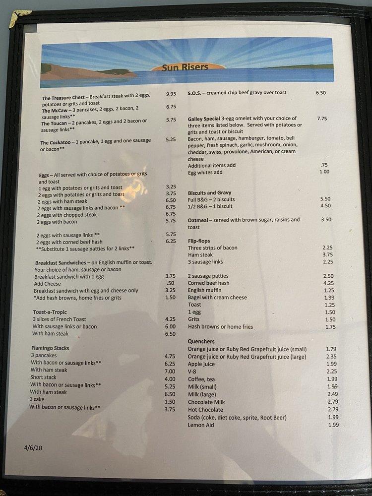 Menu at Sunset Cafe, Vero Beach