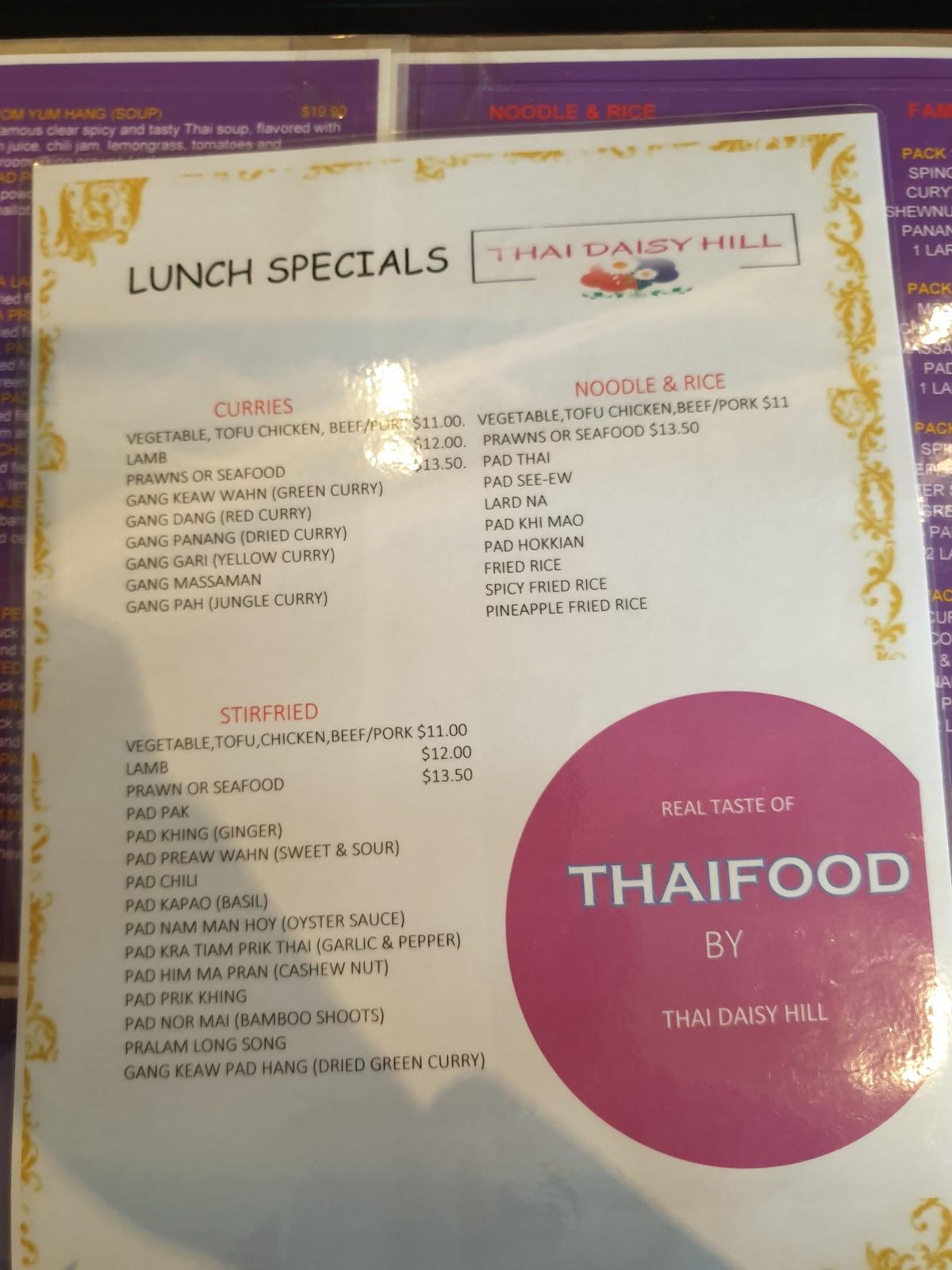 Menu at Thai Daisy Hill Restaurant, Daisy Hill