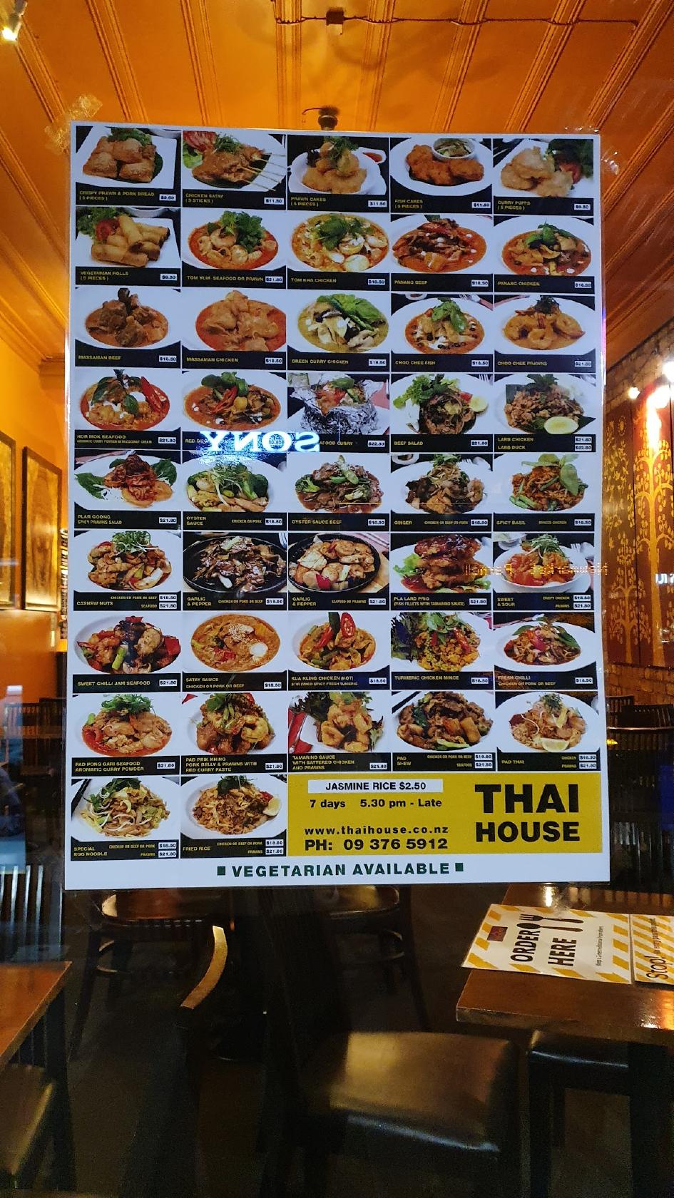 Menu at Thai House Restaurant, Auckland, 25 Ponsonby Rd