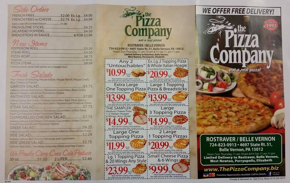 Menu at The Pizza Company pizzeria, USA, PA-51