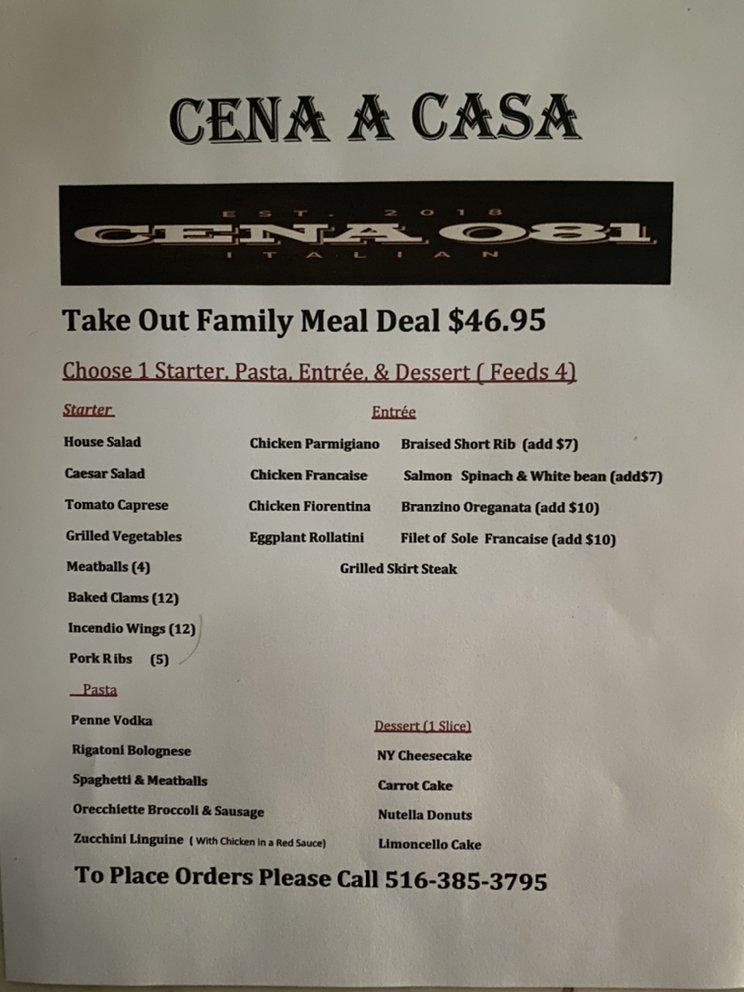 Menu at Cena 081 restaurant, Westbury