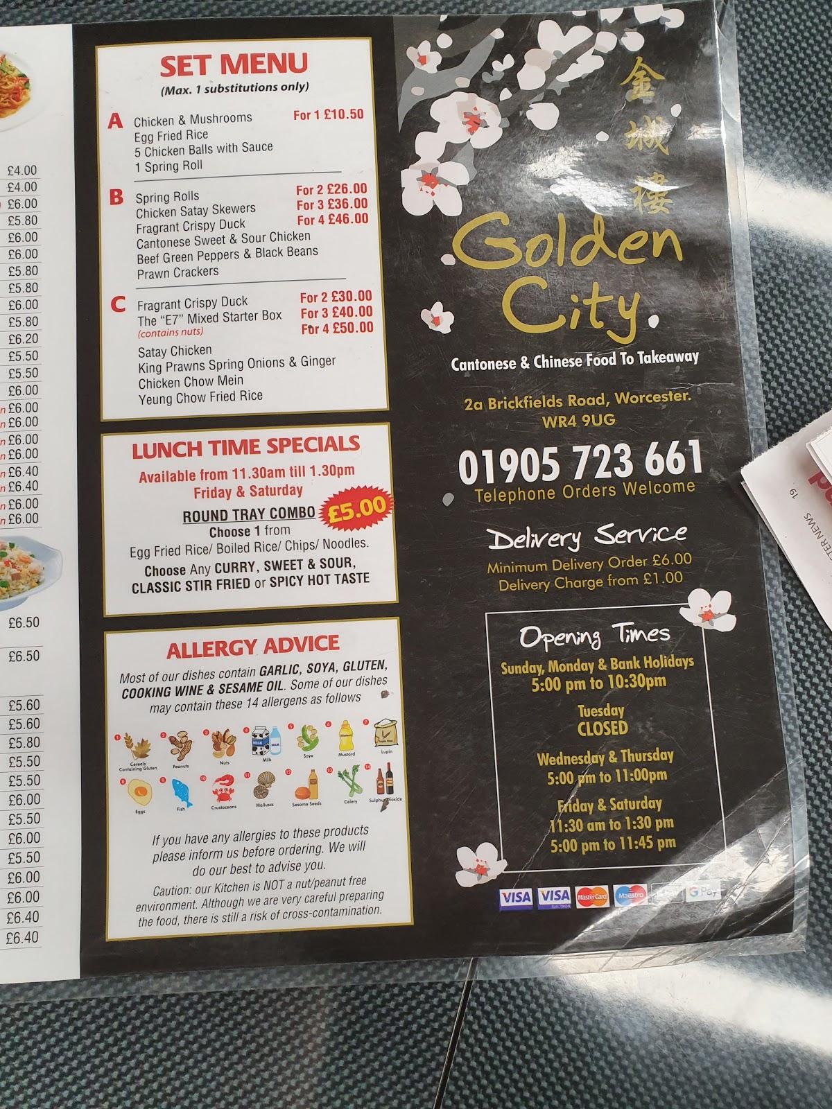 Menu at Golden City fast food, Worcester