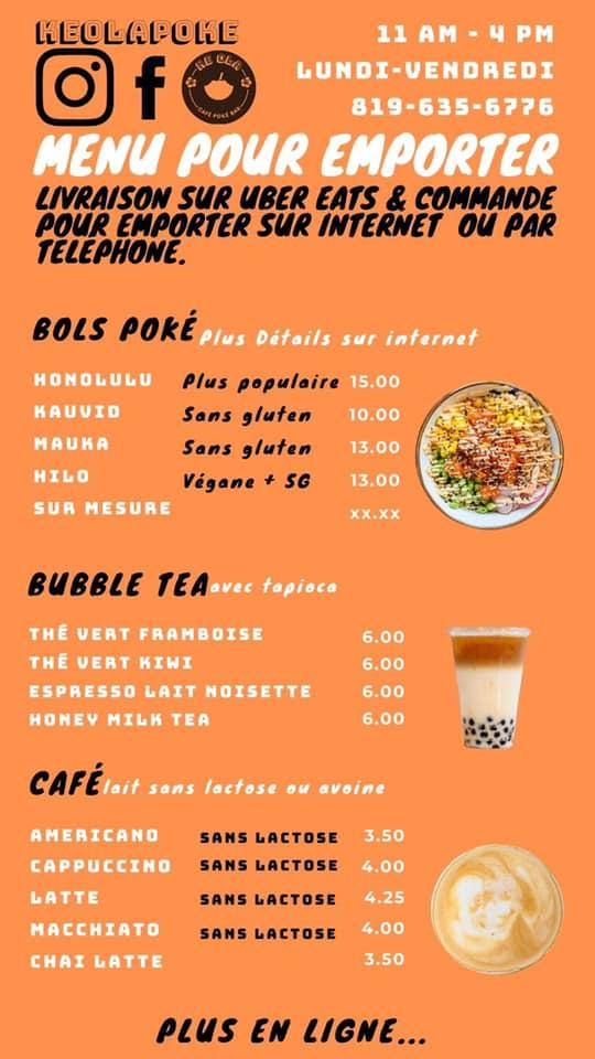 Menu at Ke Ola Café Poké Bar, Gatineau, 66 Eddy St