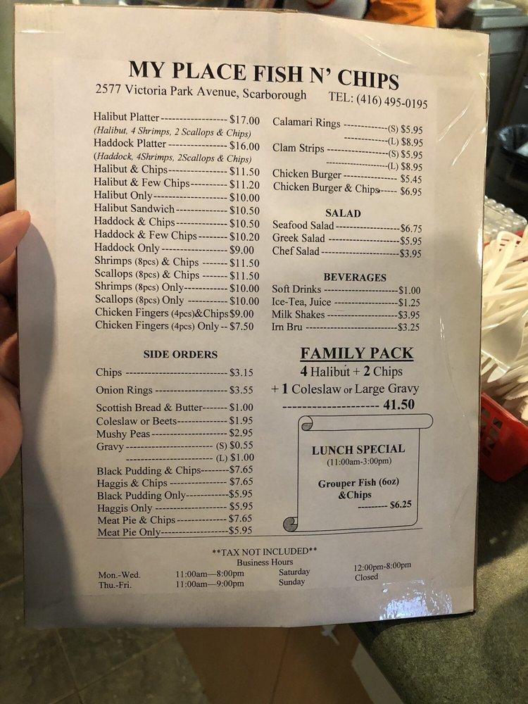 Menu at My Place Fish & Chips restaurant, Toronto