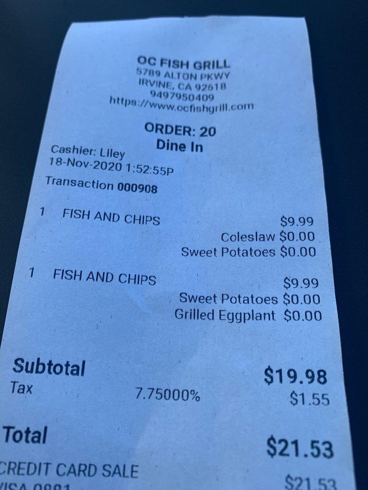 Menu at OC Fish Grill restaurant, Irvine
