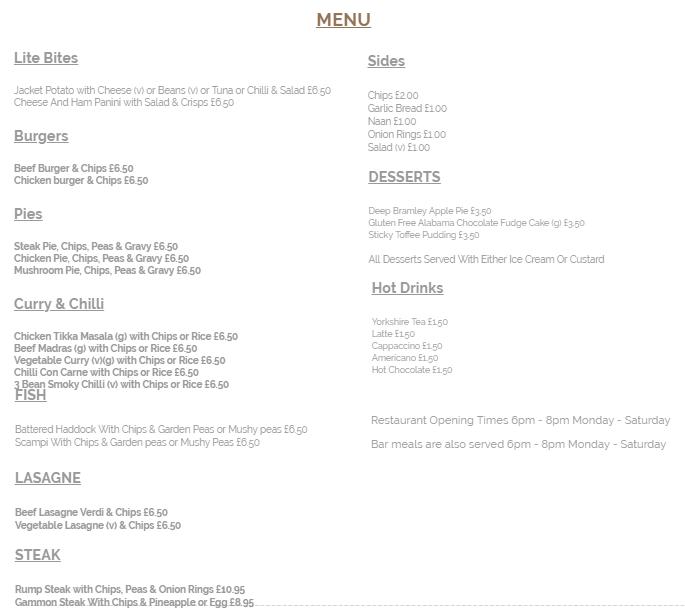 Menu at The Red Lion, East Kirkby pub & bar, East Kirkby
