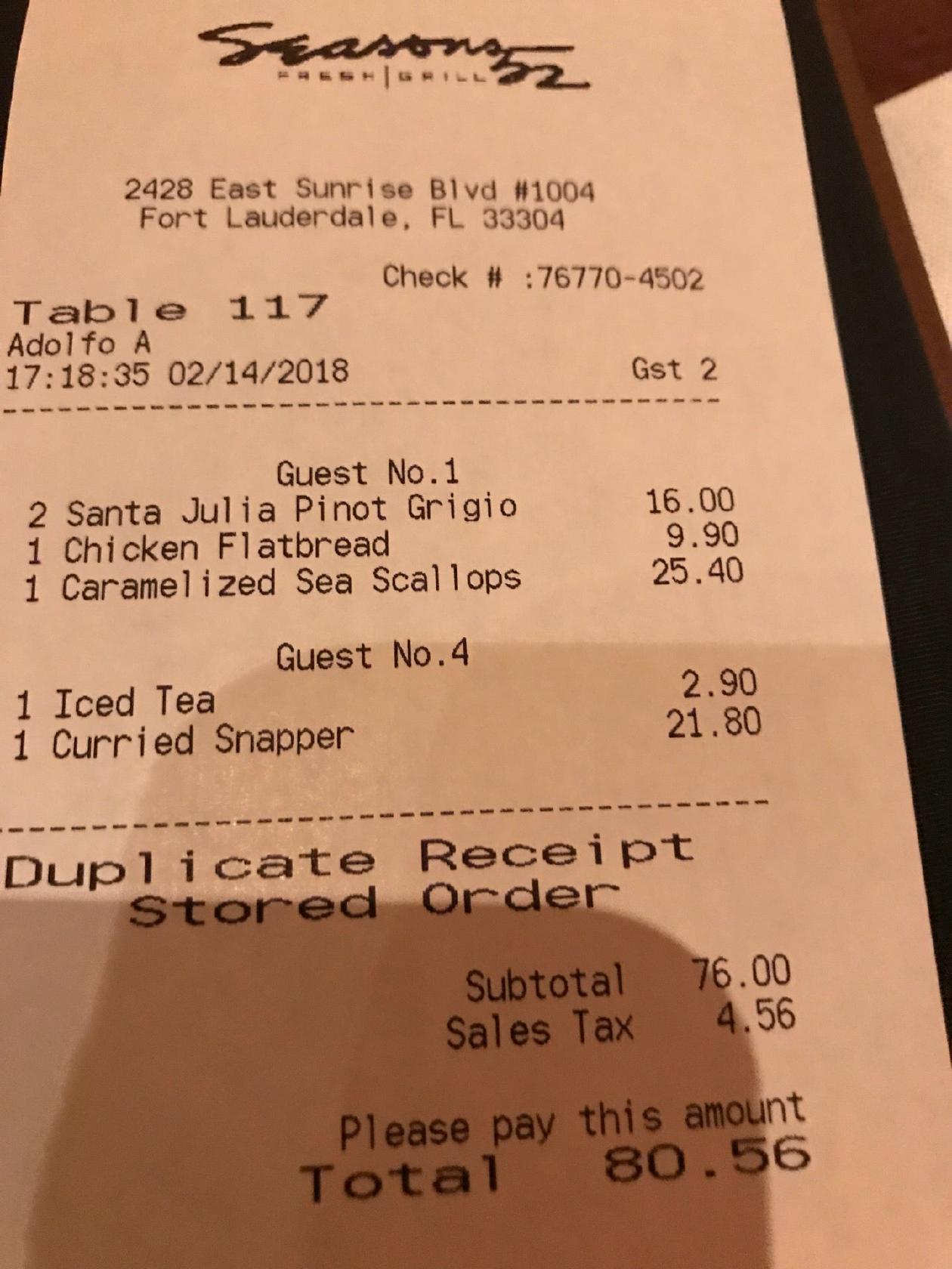 Menu at Seasons 52 pub & bar, Fort Lauderdale