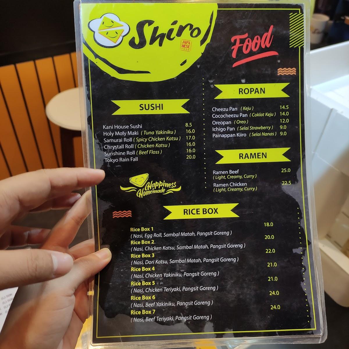 Menu at shiro restaurant, Semarang, Jl. Hayam Wuruk