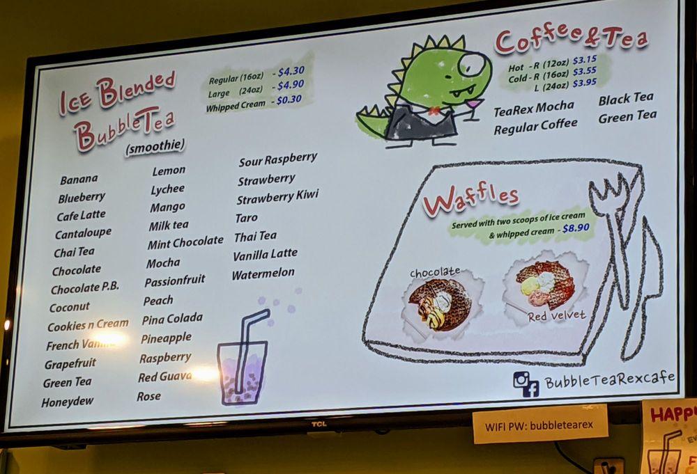 Menu at Tearex Bubble Tea Cafe, Niles