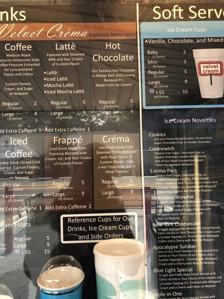 Menu at Velvet Cream–The Dip fast food, Hernando